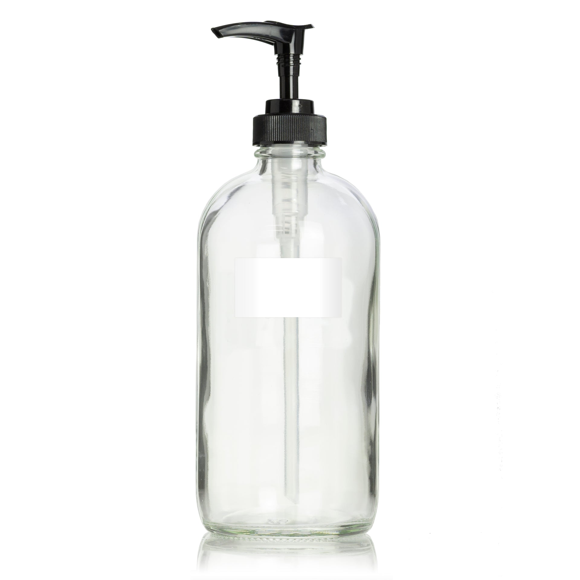 Clear Glass Pump Dispenser with 1" B/W Customized Label (16 oz ...