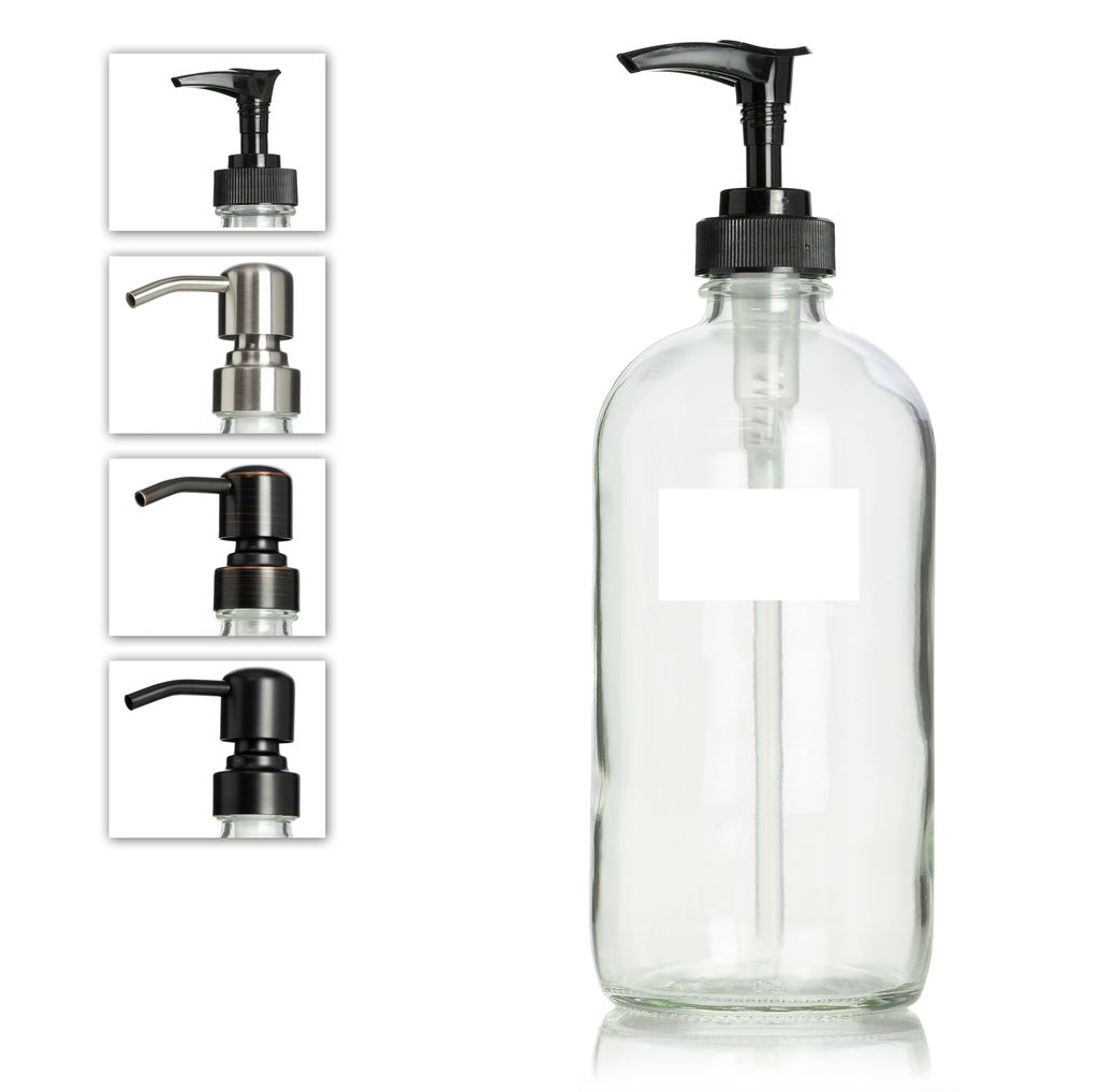 Clear Glass Pump Dispenser with 1" B/W Customized Label (16 oz ...